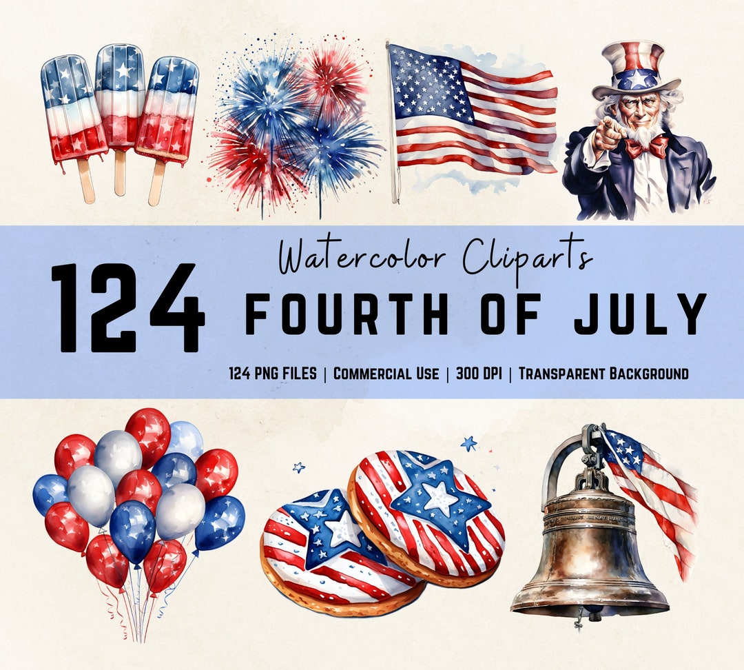 4th of July Watercolor Cliparts | All in One Bundle | 4th of July | PNG ...