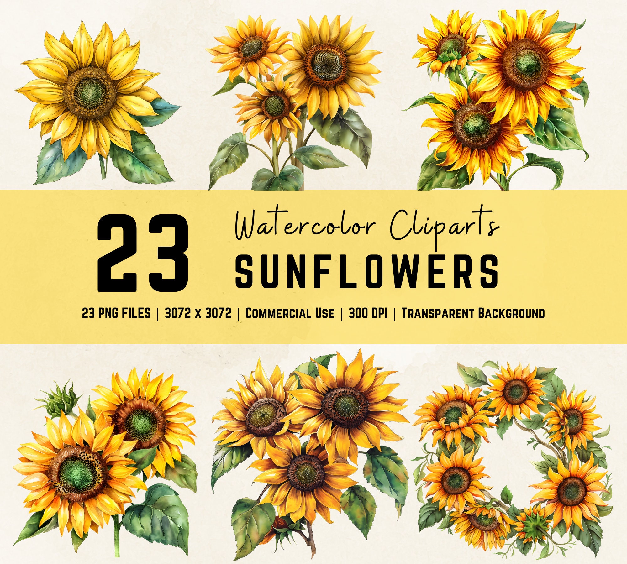 Sunflowers Clipart Bundle Watercolor PNG Graphics Digital Download ...