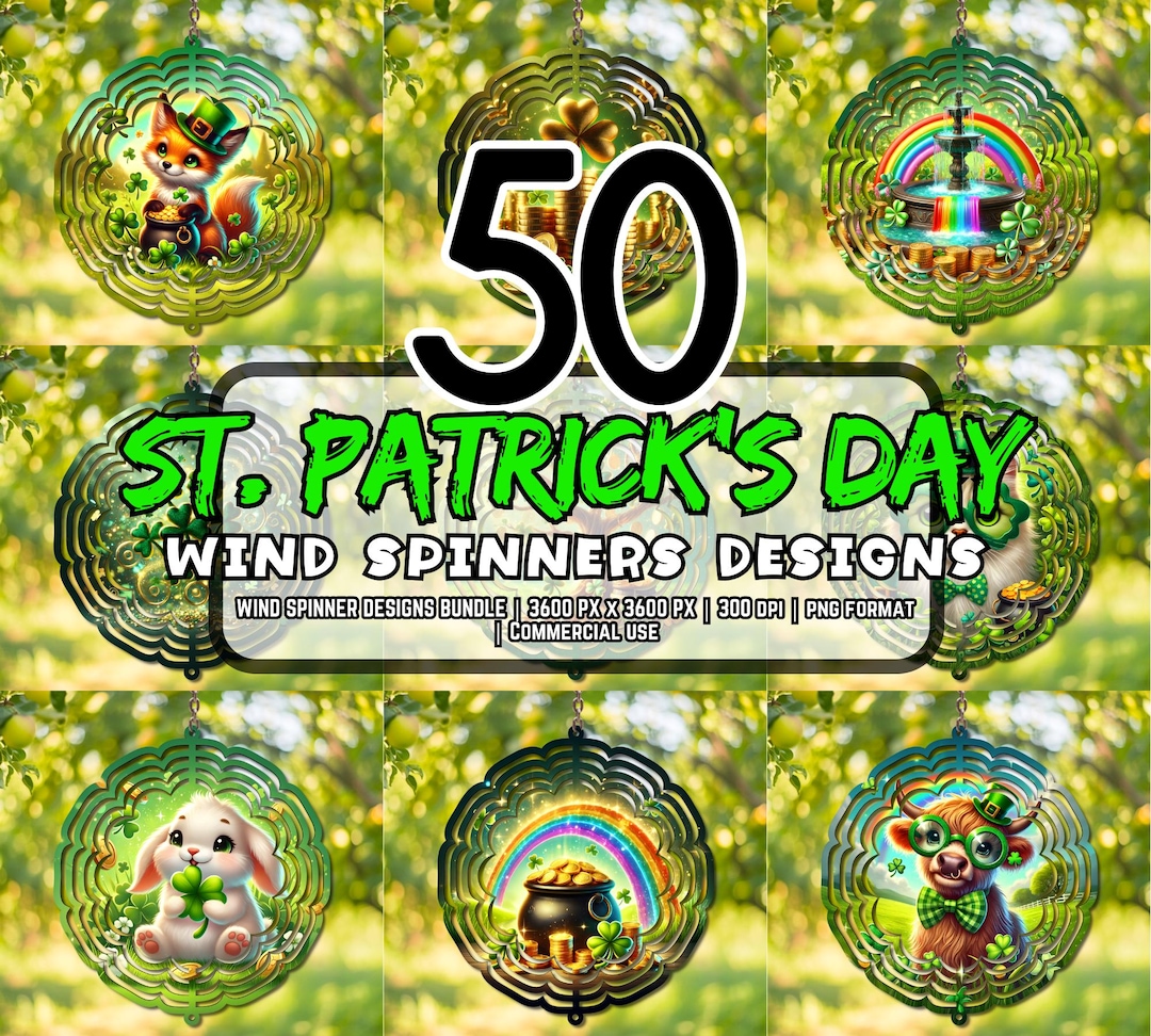 St. Patricks Day Wind Spinner Design Bundle, St Patrick Spinner PNG ...
