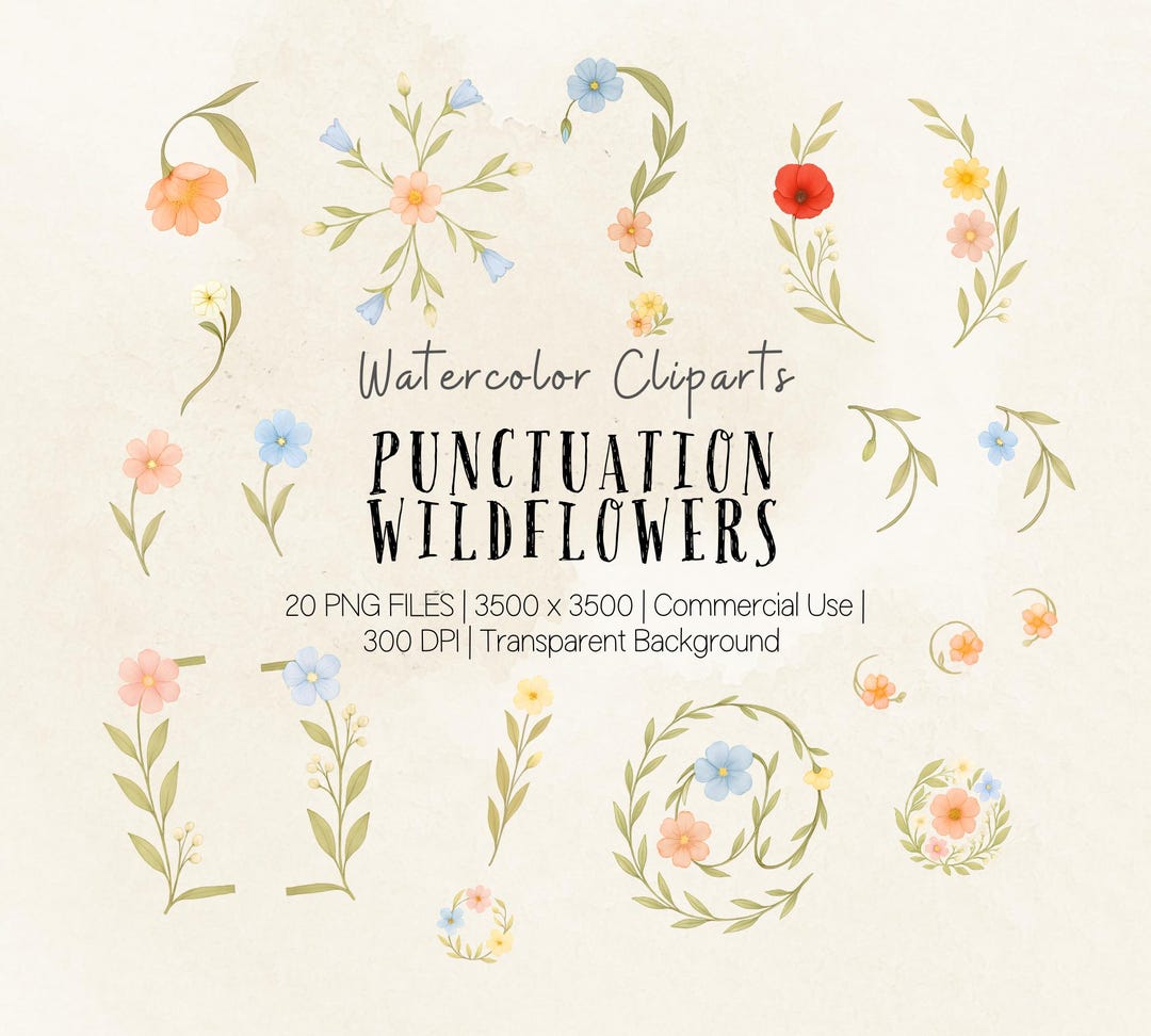 Wildflower Punctuation PNG Birth Flowers Bundle Watercolor Floral ...