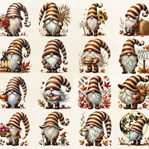 Watercolor Happy Fall Gnome Clipart PNG Bundle: Cute Boho Gnomes ...