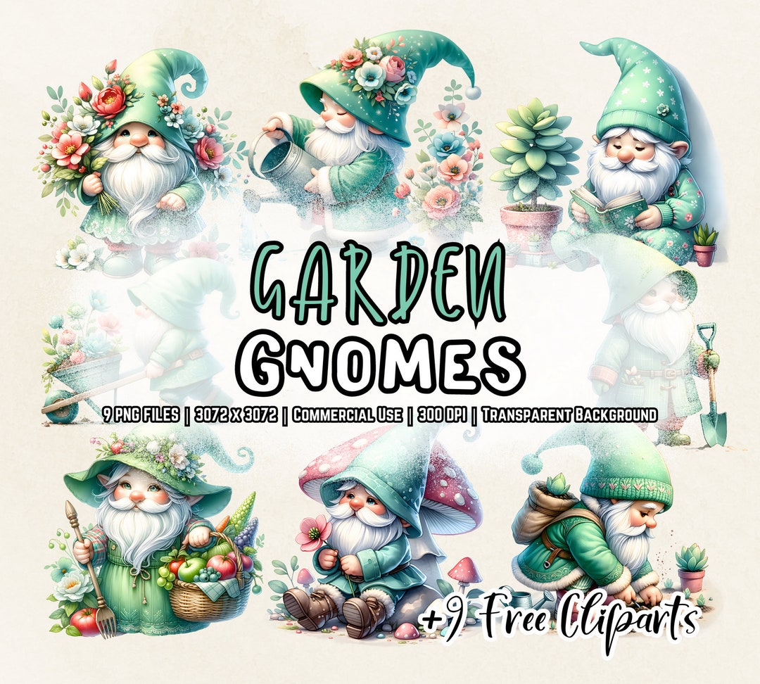 Watercolor Cute Garden Gnomes Clipart: Spring Gnome Images and Nursery ...
