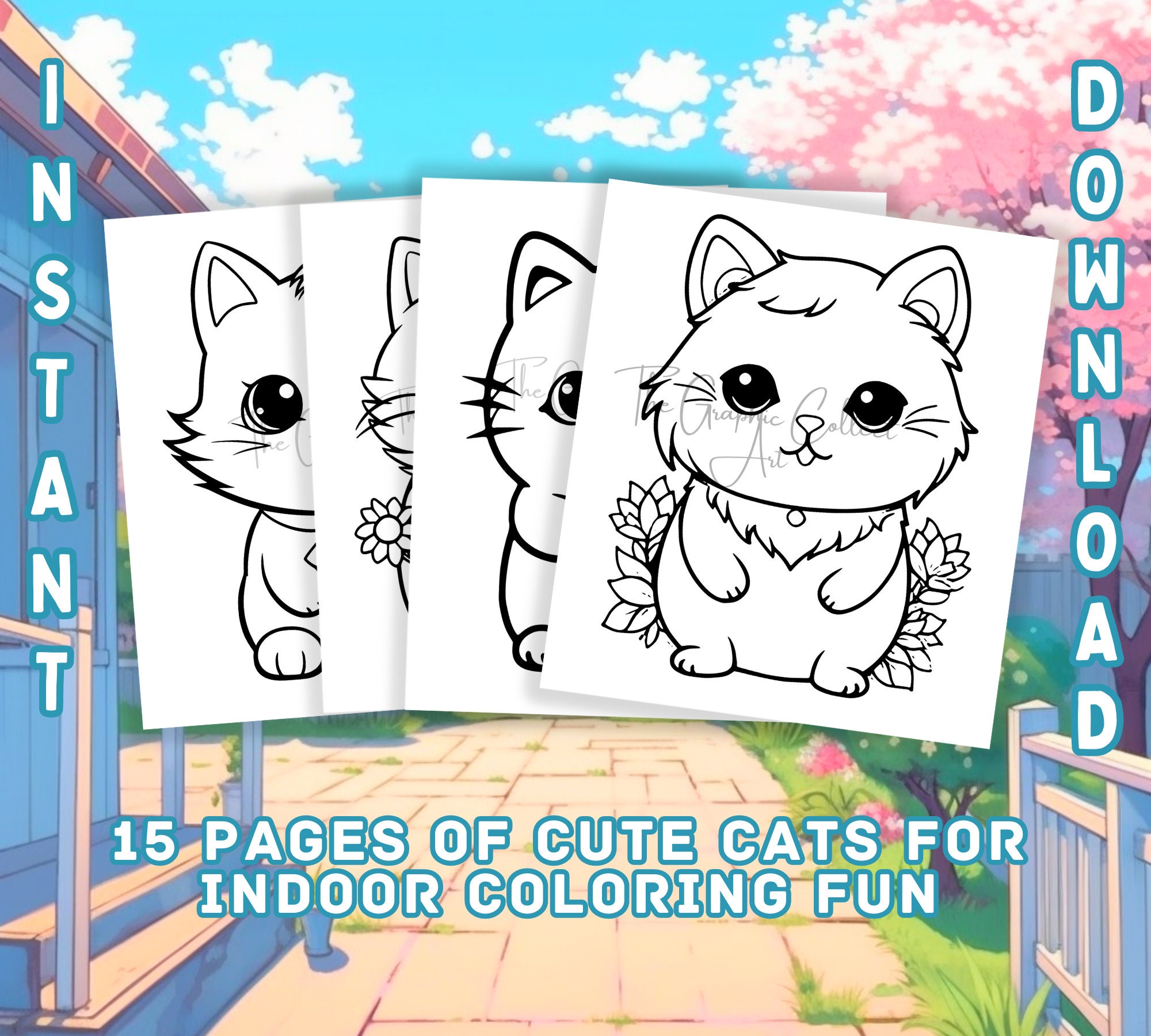 Meow-tastic Fun for Cat Lovers: 15 Kawaii Cat Coloring Pages! Instant ...