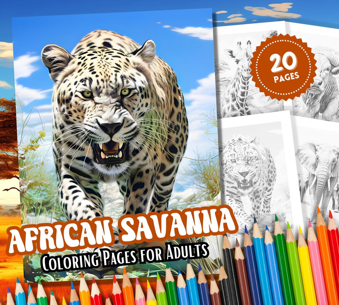 20 African Savanna Grayscale Coloring Pages, African Safari Animals ...