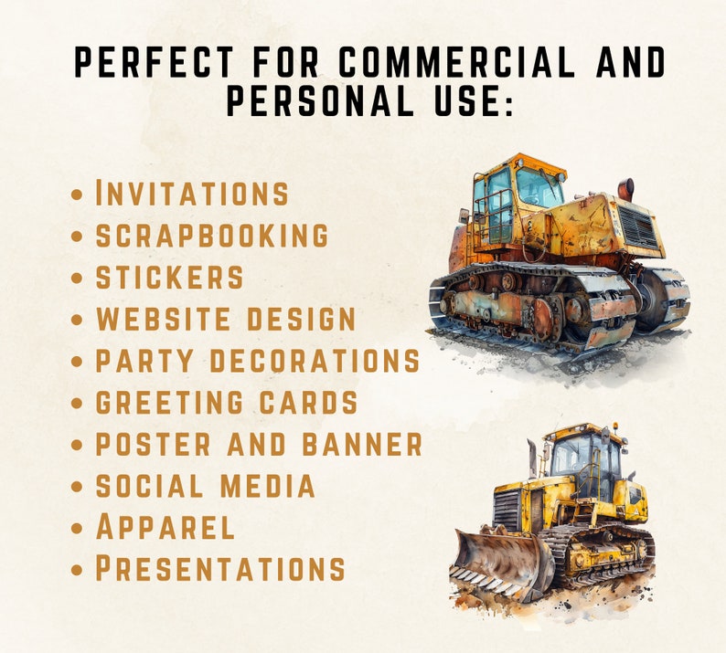 Construction Vehicles Watercolor Cliparts Bulldozer Clipart Excavator ...