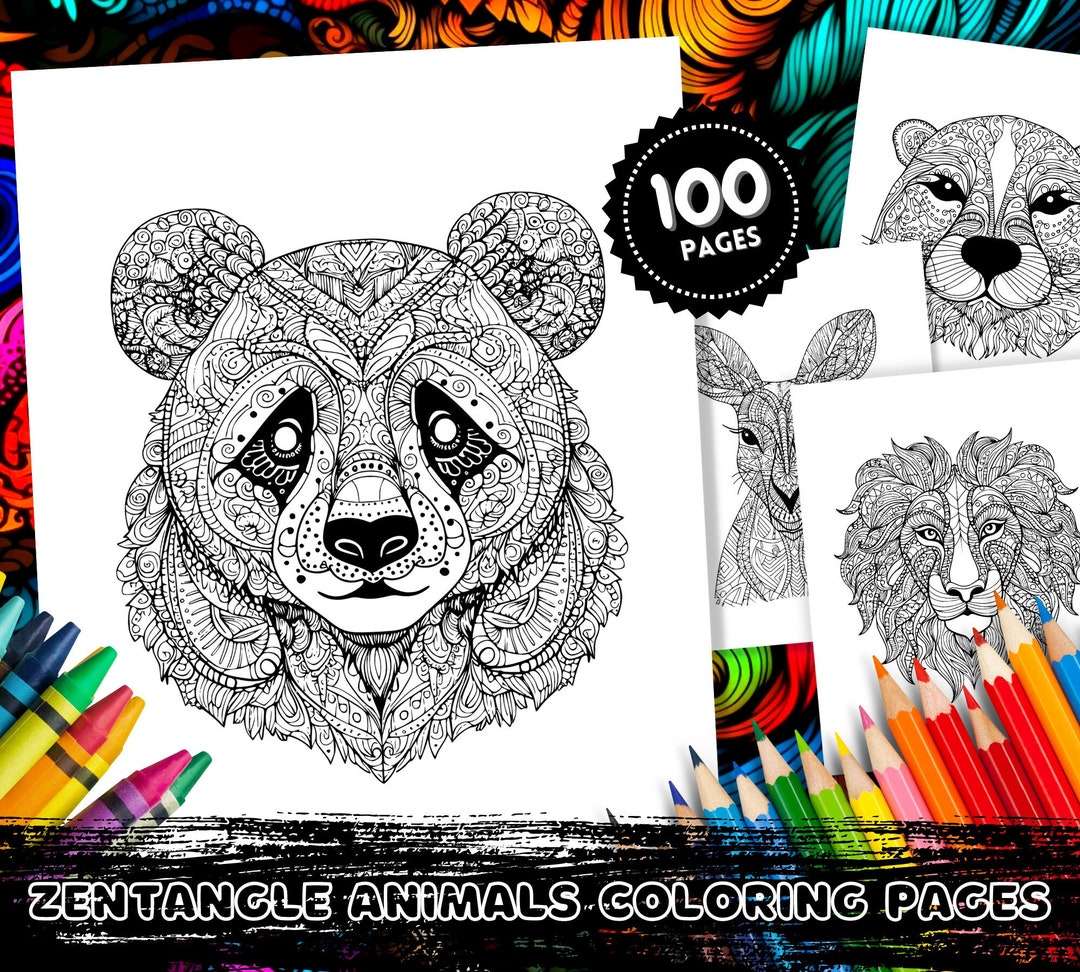 100 Zentangle Animals Coloring Pages Fantasy Coloring - Etsy