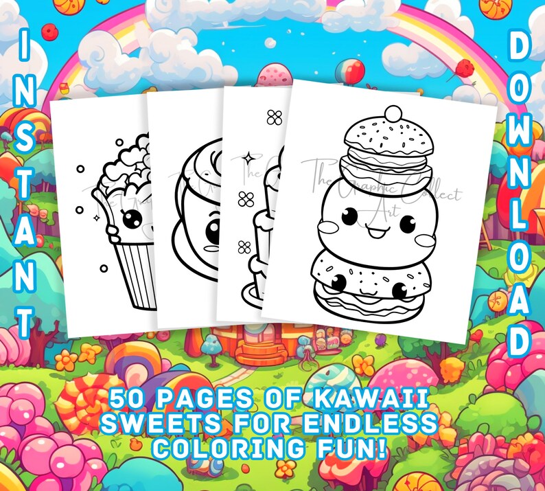 Kawaii Sweets Coloring Pages Digital Download Printable PDF - Etsy