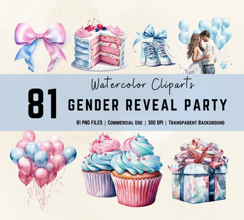Gender Reveal Watercolor Clipart Bundle | Baby Boy Girl | Baby Gender ...