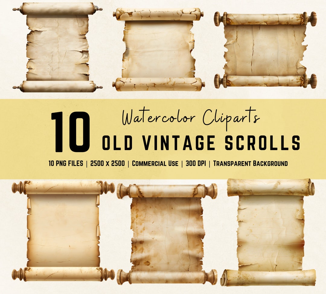 Vintage Scroll Watercolor Cliparts Scroll Clipart Medieval Art Scroll ...