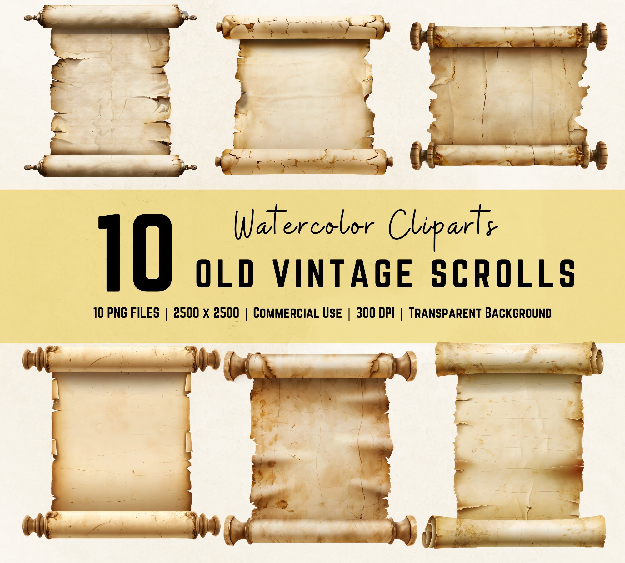 Vintage Scroll Watercolor Cliparts Scroll Clipart Medieval Art Scroll ...