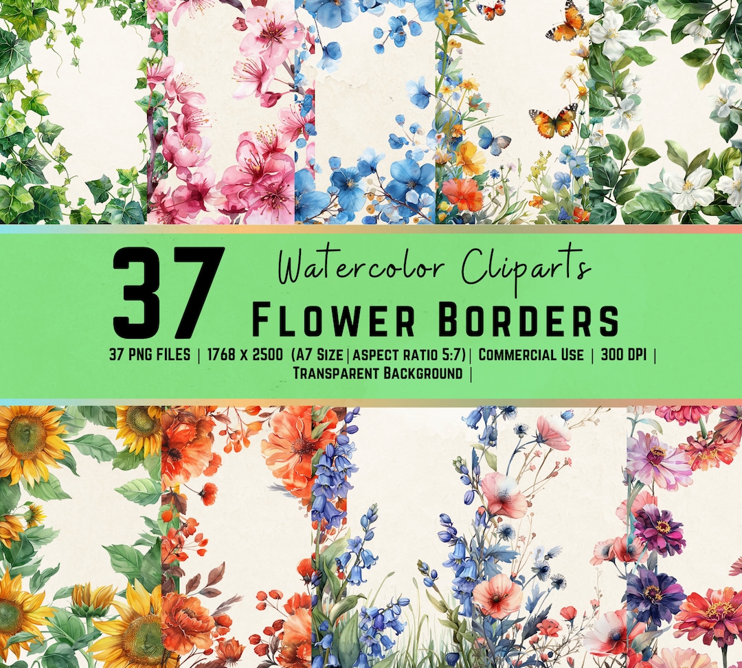 Watercolor Flower Border Clipart Flower Border Art Flower Clipart ...