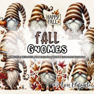 Watercolor Happy Fall Gnome Clipart PNG Bundle: Cute Boho Gnomes ...