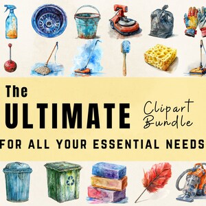 Watercolor Cleaning Clipart Bundle | Chore Clipart | Cleaning Clipart ...