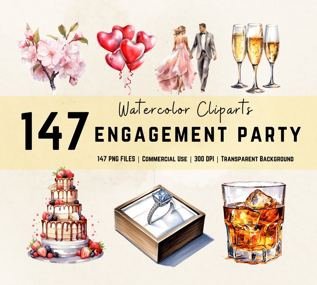 Engagement Party Watercolor Cliparts All in One Bundle Boho Wedding ...