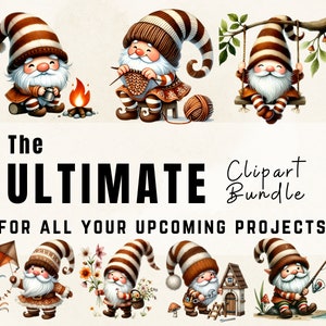 Watercolor Cute Fall Gnomes Clipart PNG Bundle: Boho and Nordic Gnomes ...