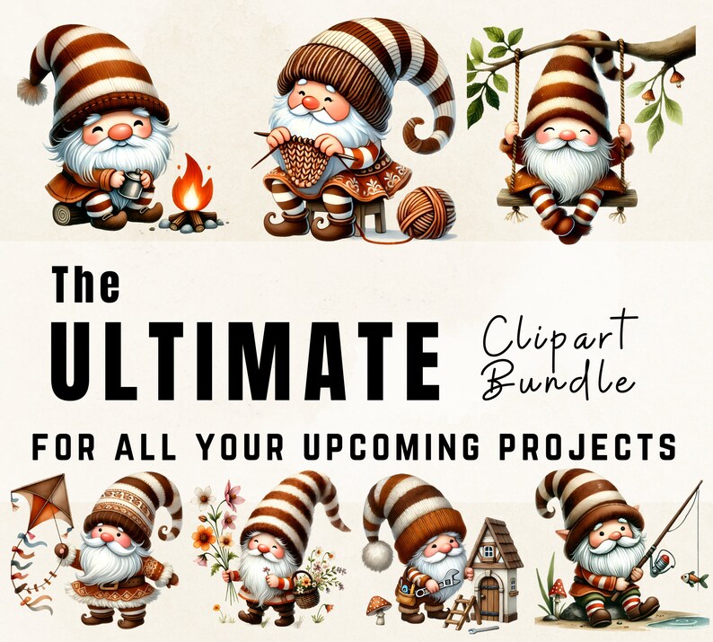 Watercolor Cute Fall Gnomes Clipart PNG Bundle: Boho and Nordic Gnomes ...