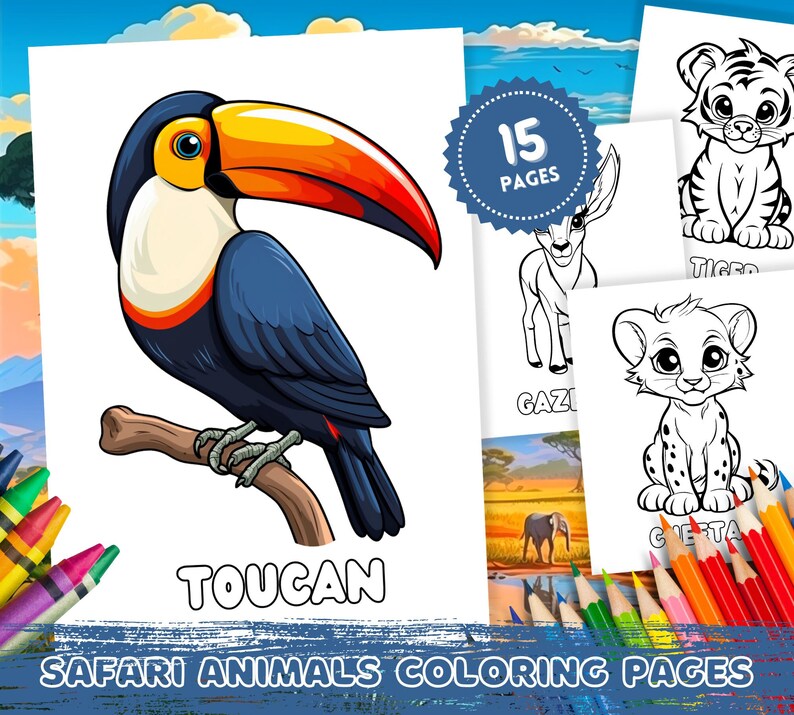15 Safari Animal Kids Coloring Pages Safari Coloring Book - Etsy