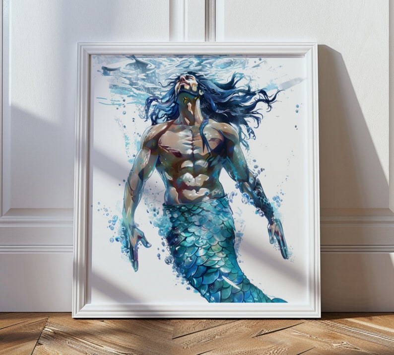 Mermaid Man Watercolor Cliparts Mermaid Man Art Merman Clipart Mermaid ...