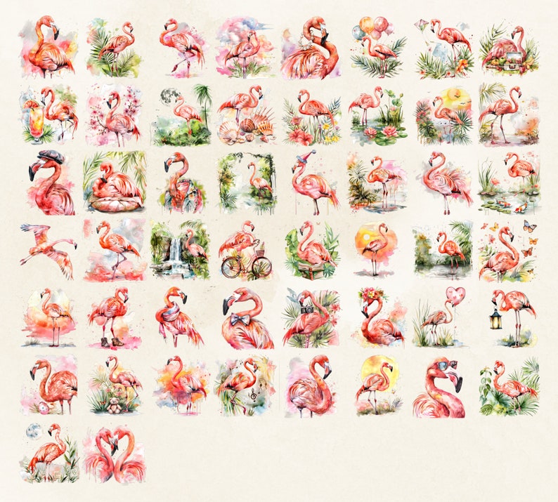 Flamingos Watercolor Clipart Bundle: Cute Pink Flamingo Designs ...