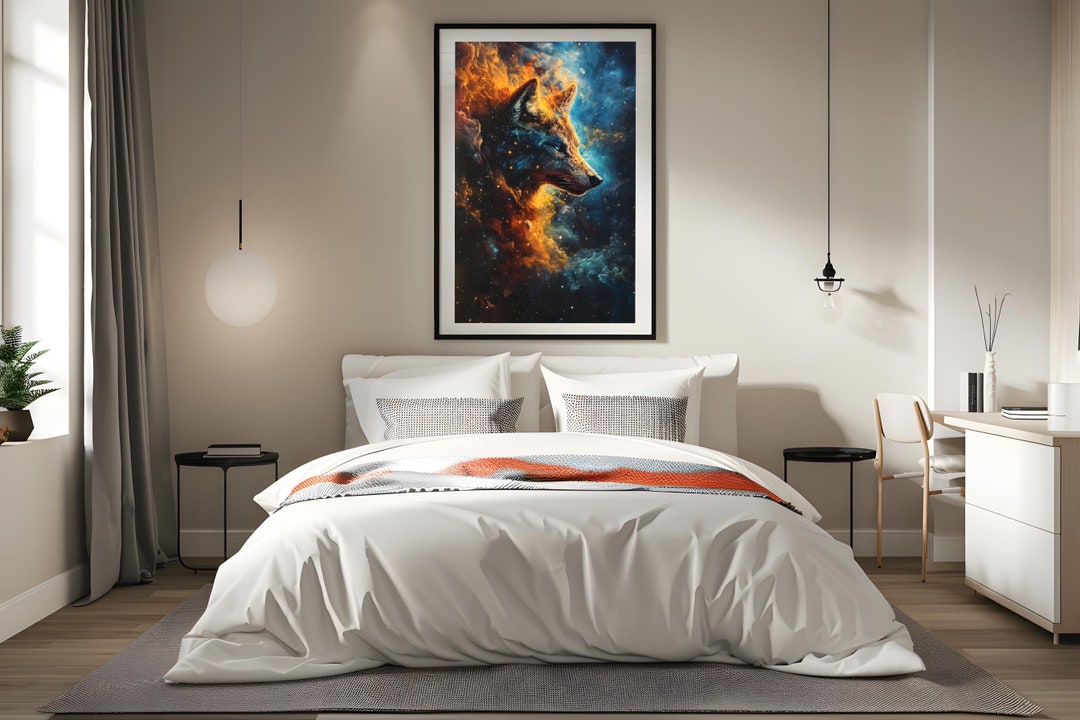 Galactic Wolf Art Print, Cosmic Wolf Digital Poster, Colorful, High ...