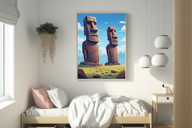 Moai Statue Print, Easter Island Wall Decor Poster, Chile Poster, Home ...