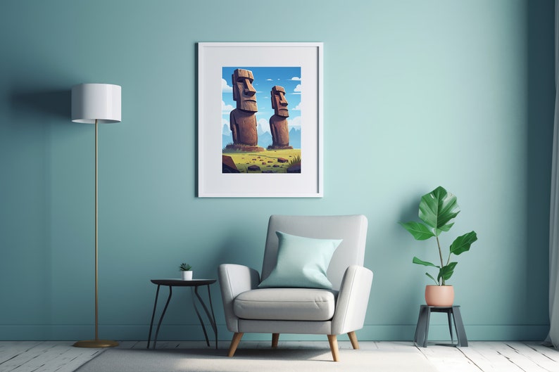 Moai Statue Print, Easter Island Wall Decor Poster, Chile Poster, Home ...