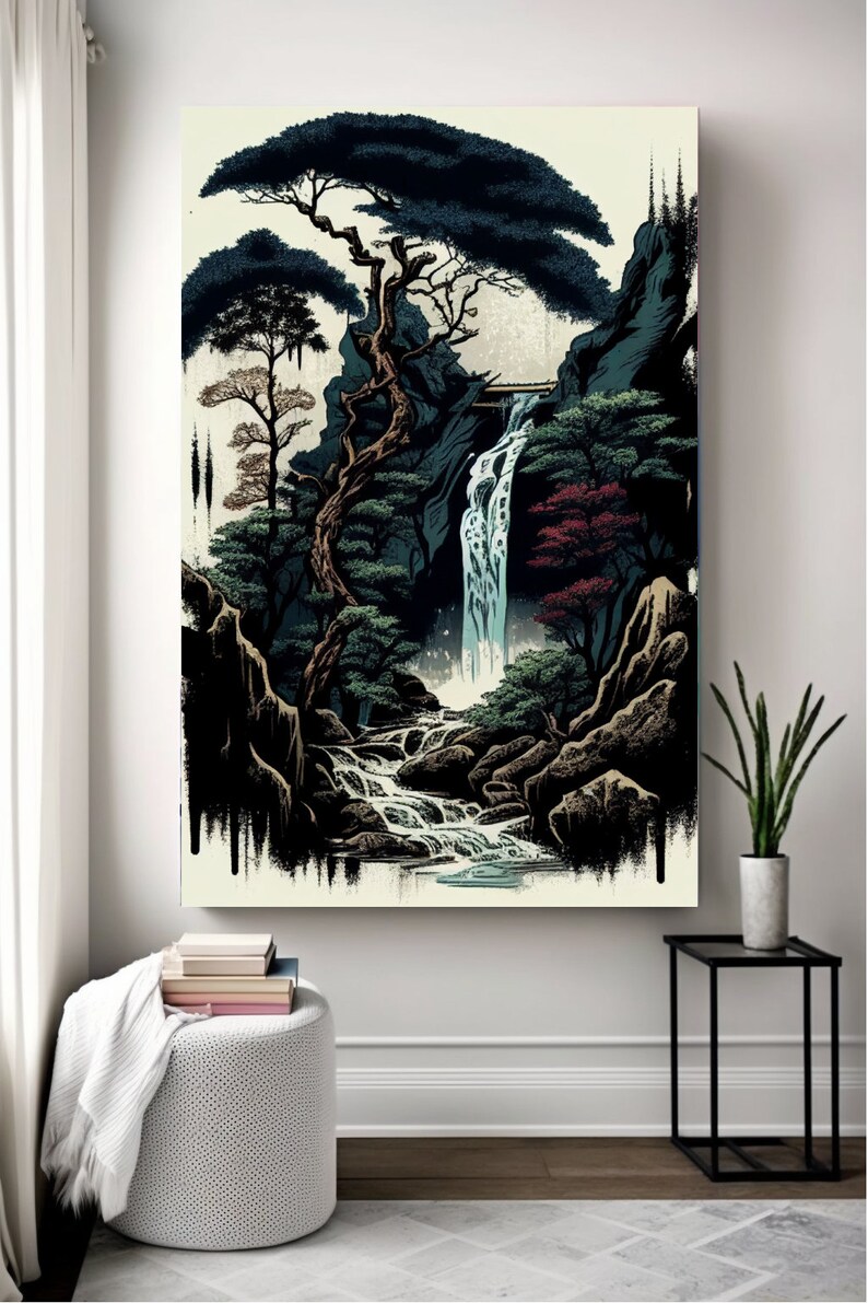 Waterfall Wall Art Japanese Style Digital Art Print - Etsy