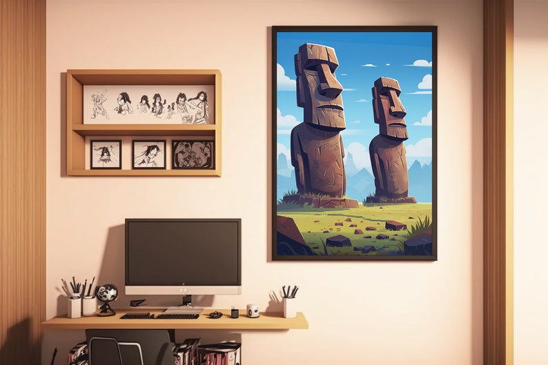 Moai Statue Print Easter Island Wall Decor Poster Chile - Etsy