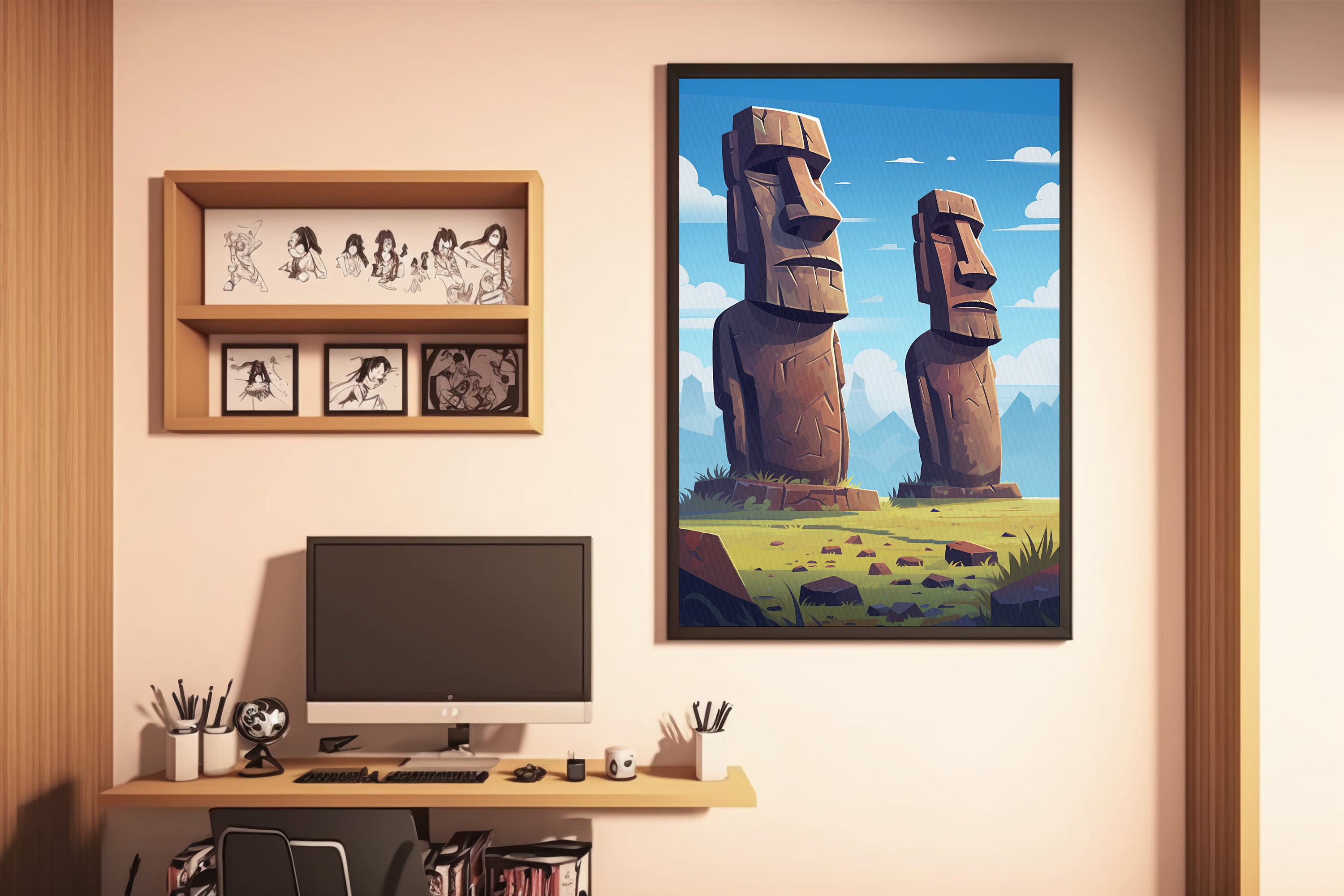 Moai Statue Print, Easter Island Wall Decor Poster, Chile Poster, Home ...
