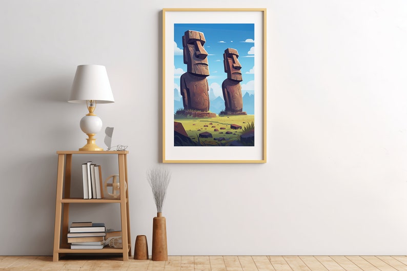 Moai Statue Print Easter Island Wall Decor Poster Chile - Etsy