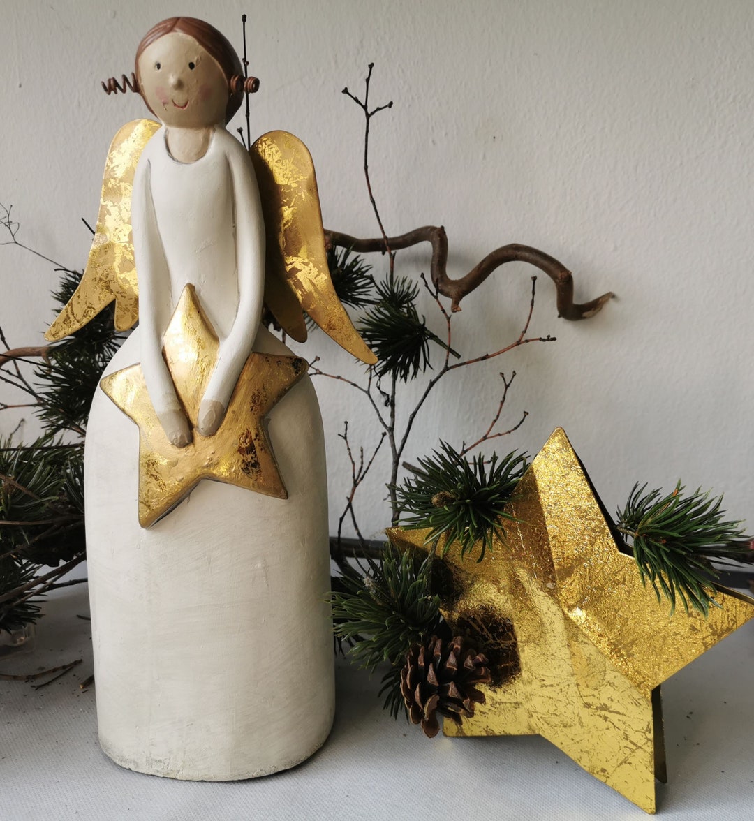 Plaster Angel, With Gold Star and Gold Wings, the Wings Are Made of ...
