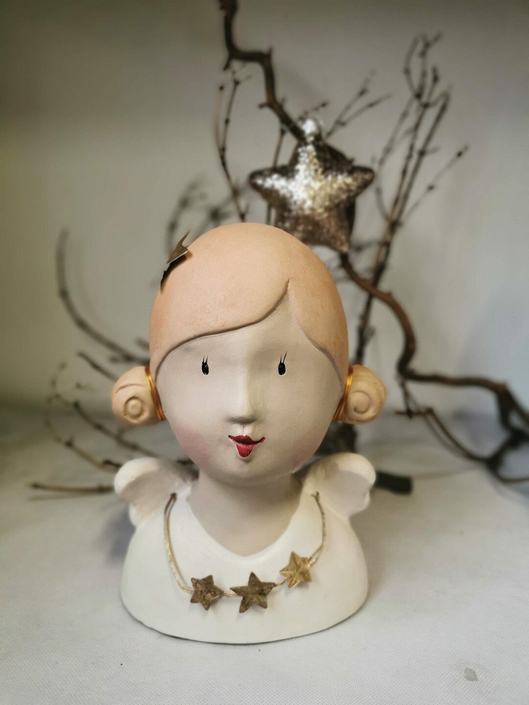 Hand Painted Plaster Angel Bust Decoration With Golden Stars Elegant ...