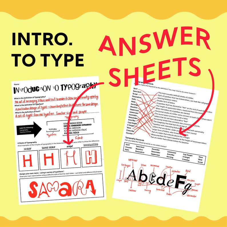 INTRODUCTION TO TYPOGRAPHY | 2 Page Worksheet + Answers | Design & Art ...