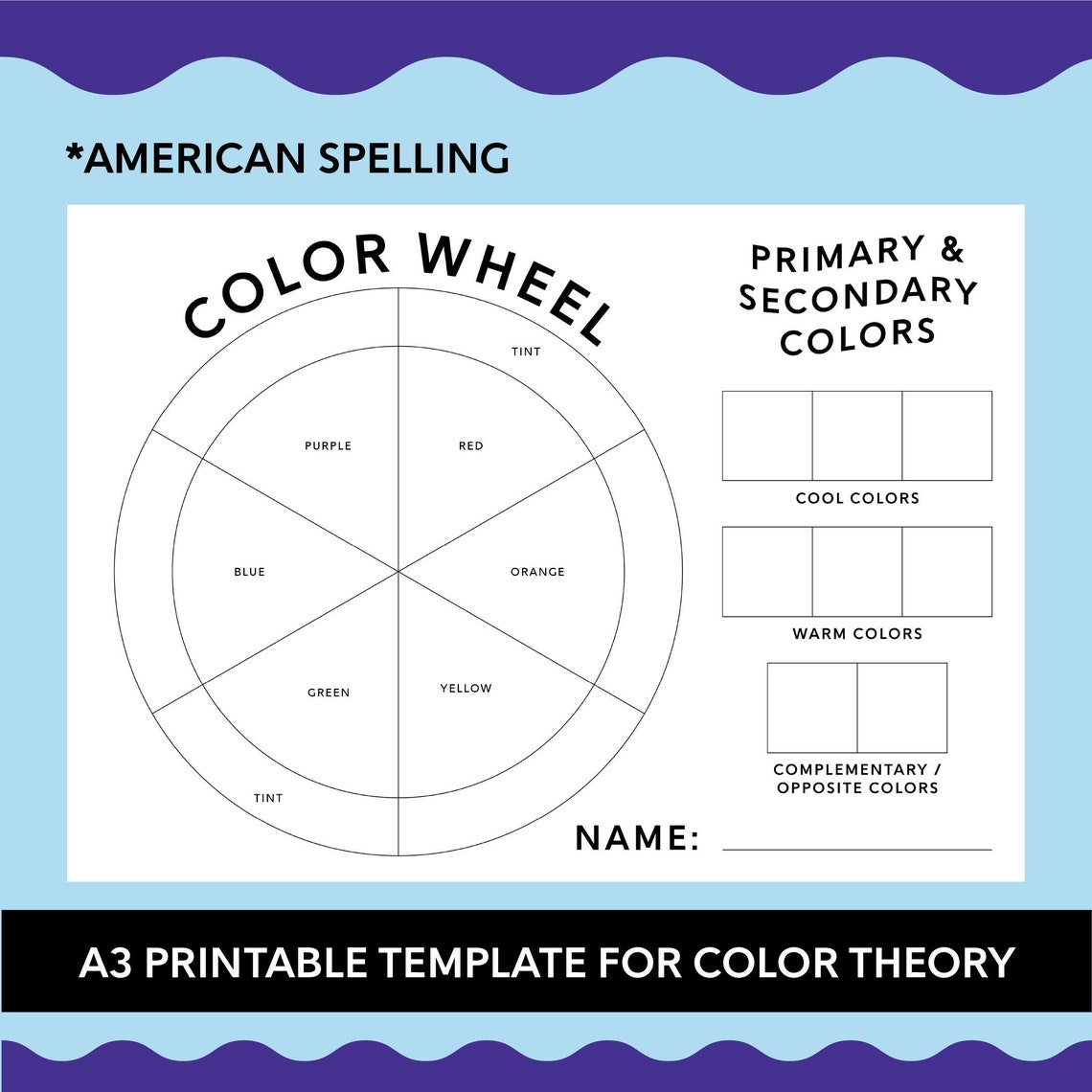 A3 Printable Colour Wheel Template [american] | Basic Primary ...