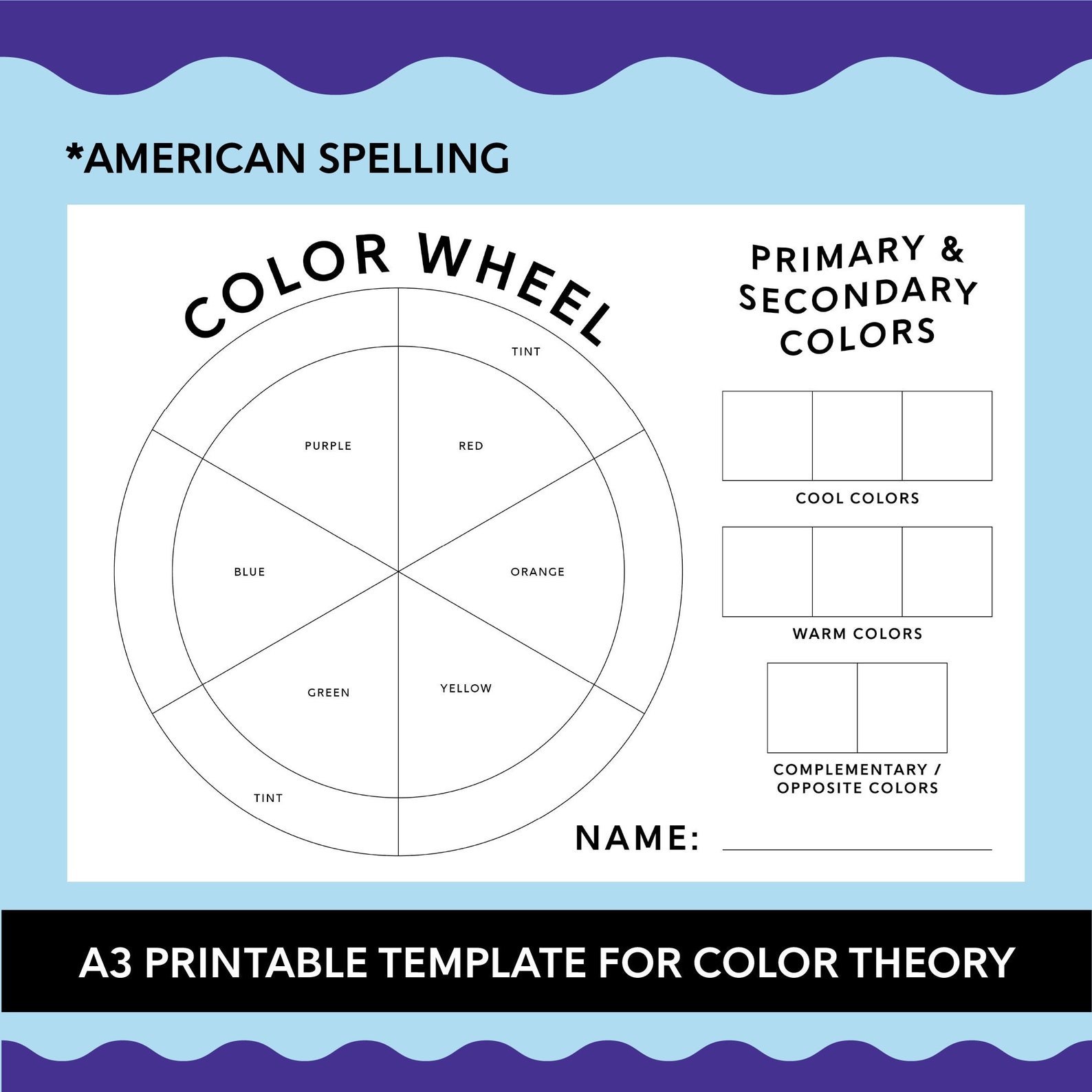 A3 Printable Colour Wheel Template [american] | Basic Primary ...