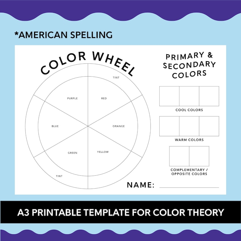 A3 Printable Colour Wheel Template [american] | Basic Primary ...