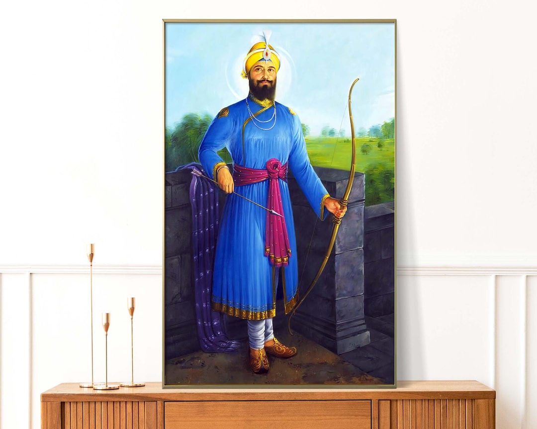 Guru Gobind Singh Ji Vintage Oil Painting, Sikh Wall Art, Original ...
