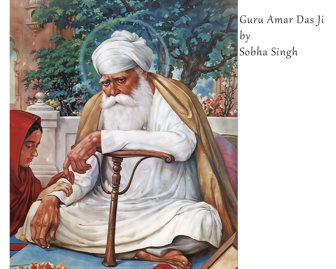 Guru Amar Das Ji by Sardar Sobha Singh, Vintage Oil Painting, Sikh Wall ...