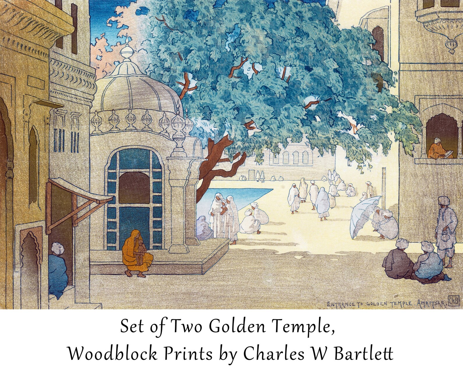 SET OF TWO Golden Temple, Woodblock Prints by Charles W Bartlett ...