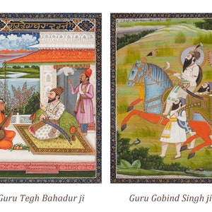 SET OF TEN Miniature Paintings of Sikh Gurus, Punjab, Guru Nanak Dev Ji ...