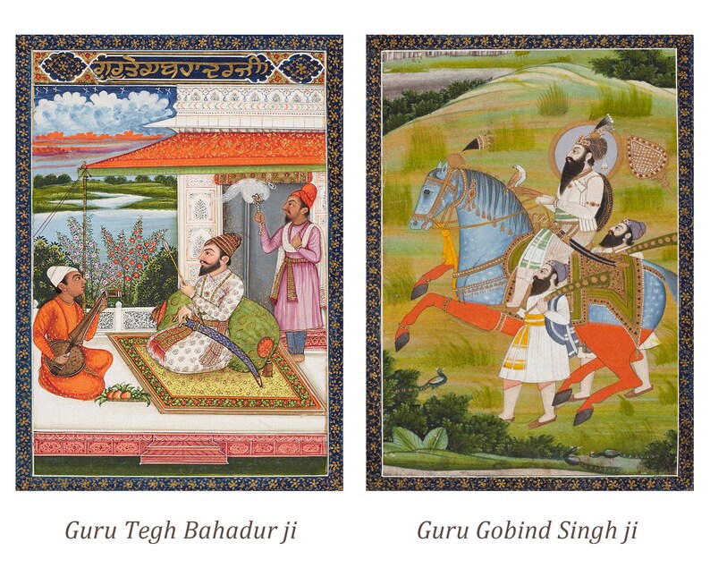 SET OF TEN Miniature Paintings of Sikh Gurus, Punjab, Guru Nanak Dev Ji ...