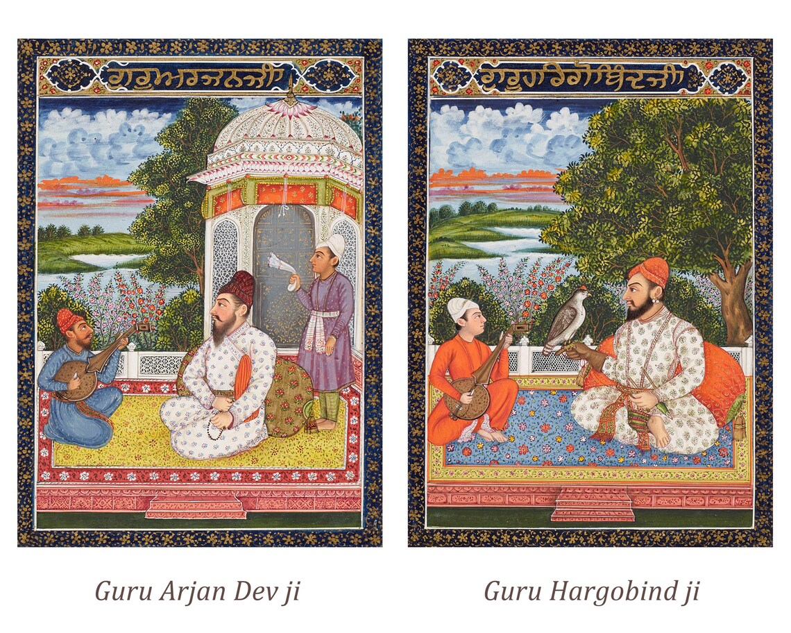 Buy SET OF TEN Miniature Paintings of Sikh Gurus, Punjab, Guru Nanak ...