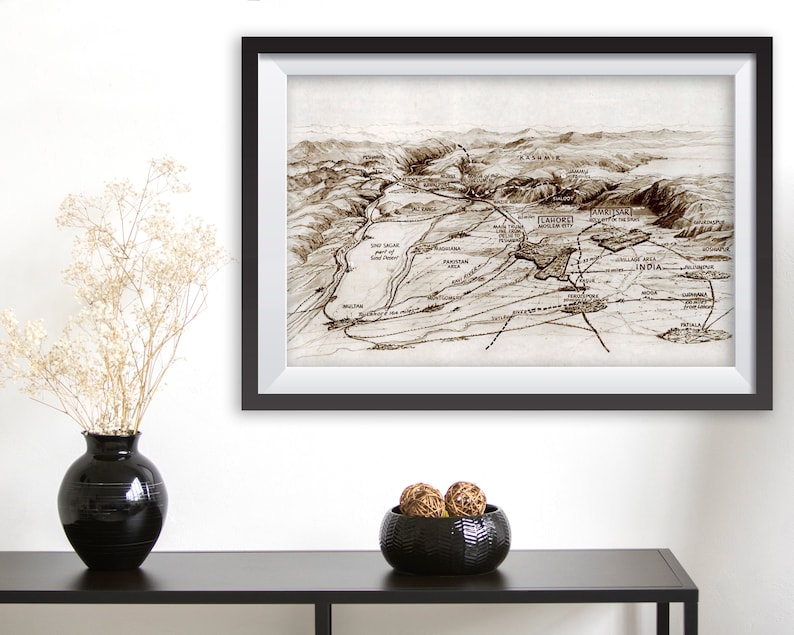 Vintage Map of Old Punjab, Sikh Wall Art, Punjabi Home Décor, Art Print ...