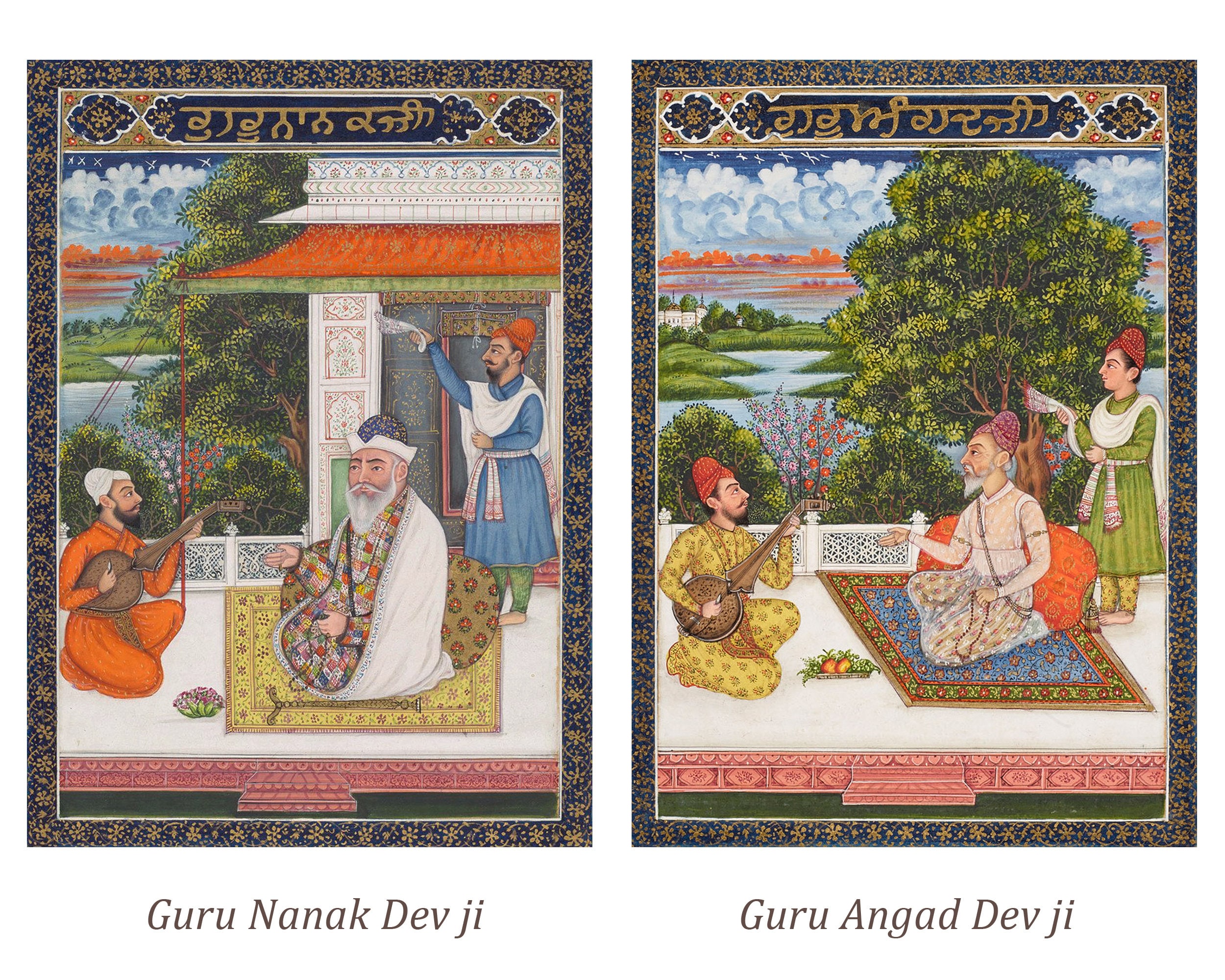 SET OF TEN Miniature Paintings of Sikh Gurus, Punjab, Guru Nanak Dev Ji ...