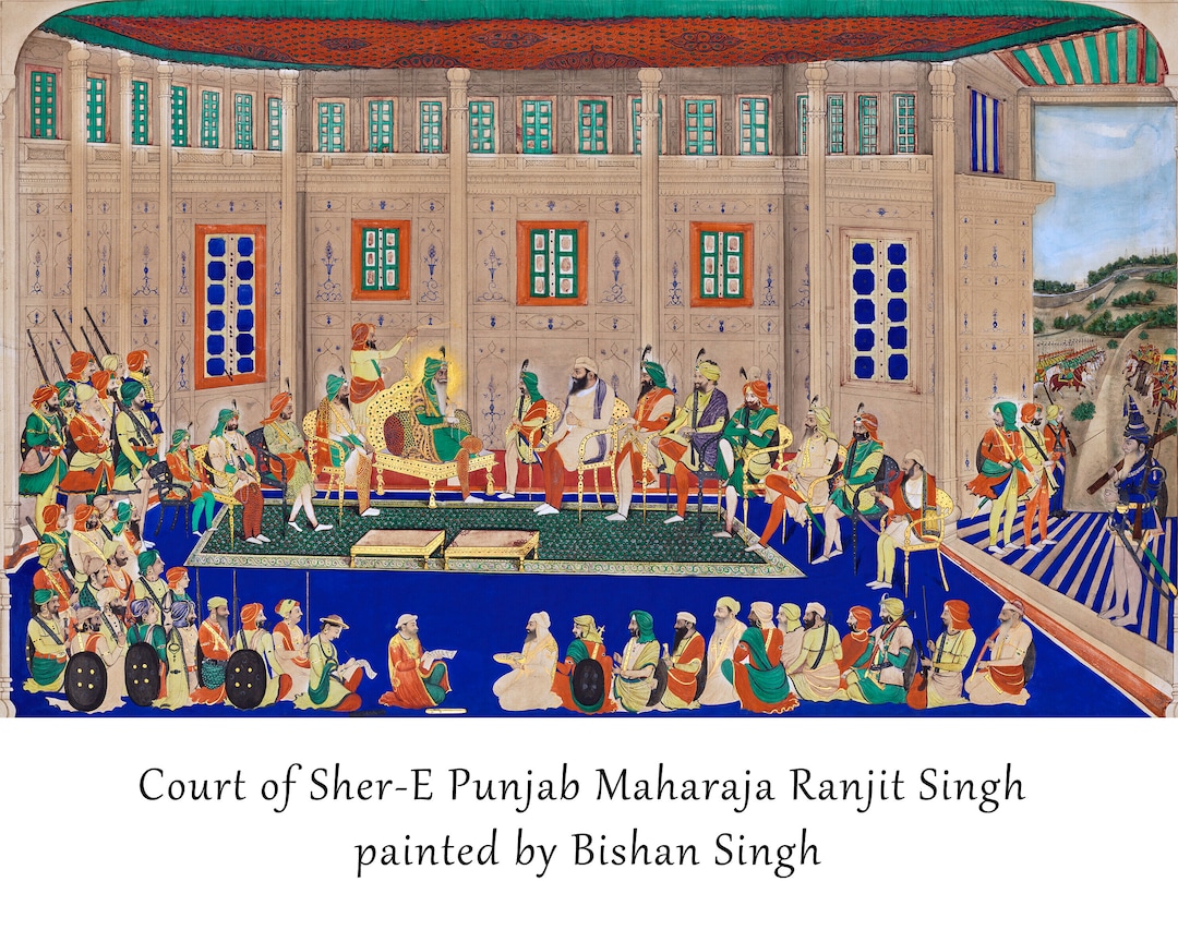Court of Sher-e Punjab Maharaja Ranjit Singh Painted by Bishan Singh ...
