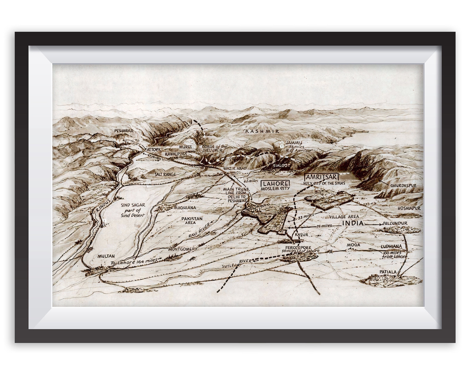 Vintage Map of Old Punjab, Sikh Wall Art, Punjabi Home Décor, Art Print ...