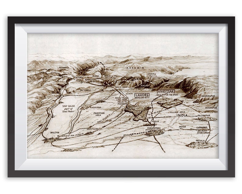 Vintage Map of Old Punjab, Sikh Wall Art, Punjabi Home Décor, Art Print ...