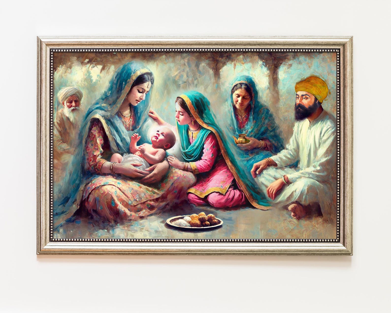 Birth of Guru Nanak Dev JI Maharaj, Bibi Nanki, Mata Tripta, Gurpurab, Sikh Wall Art, Punjabi ...