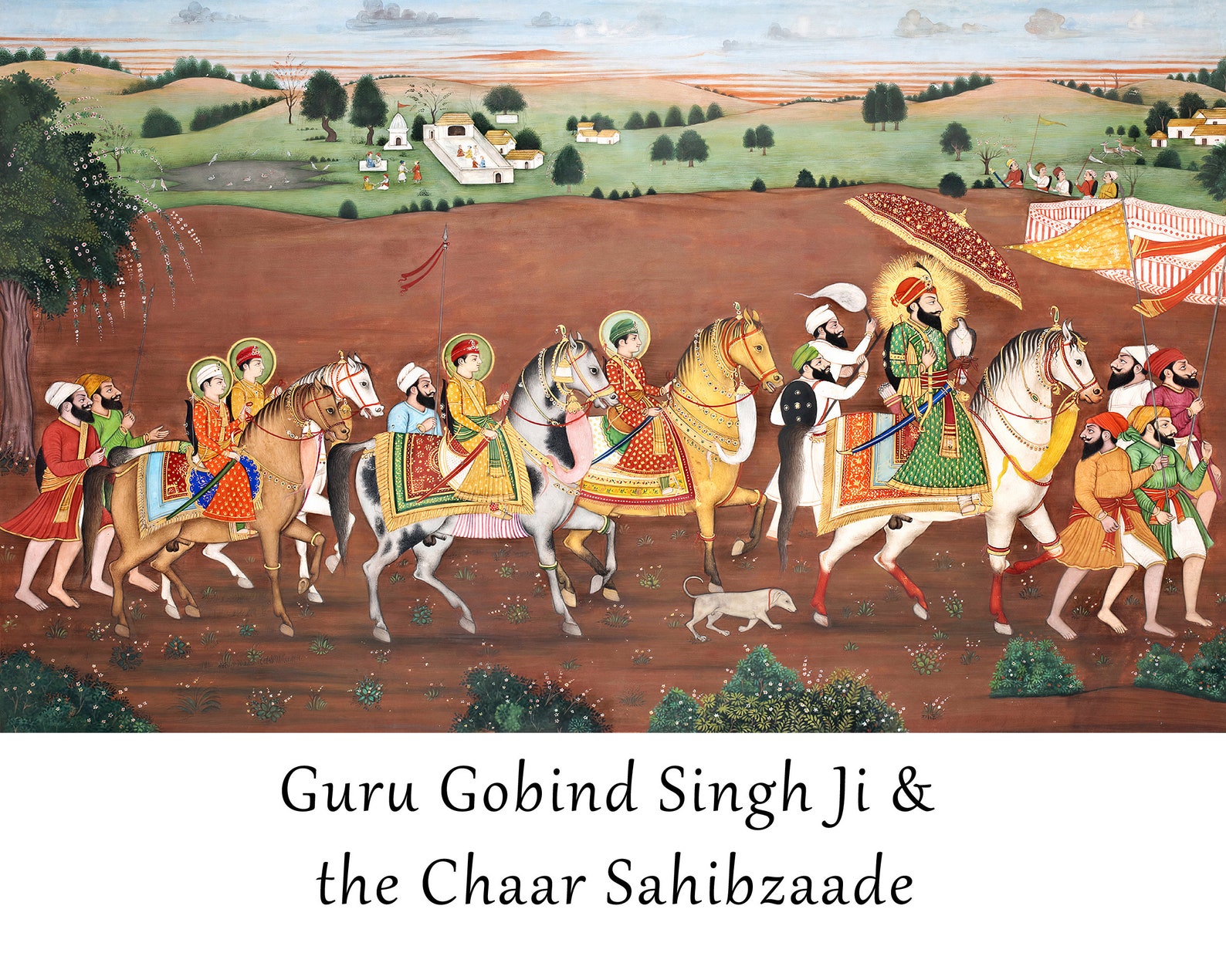 Guru Gobind Singh Ji & the Chaar Sahibzaade, Punjab Painting, Sikh Wall ...