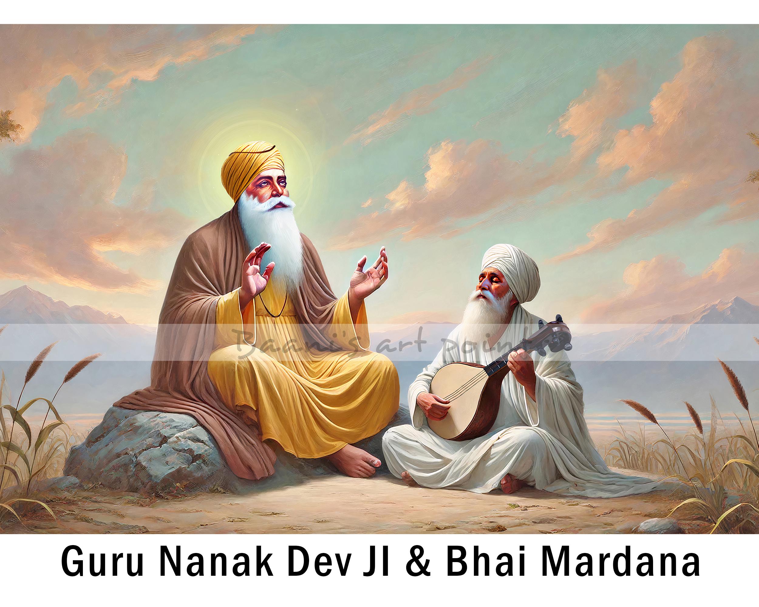 Guru Nanak Dev Ji and Bhai Mardana, Sikh Wall Art, Punjabi Home Decor, Painting, Instant Digital ...
